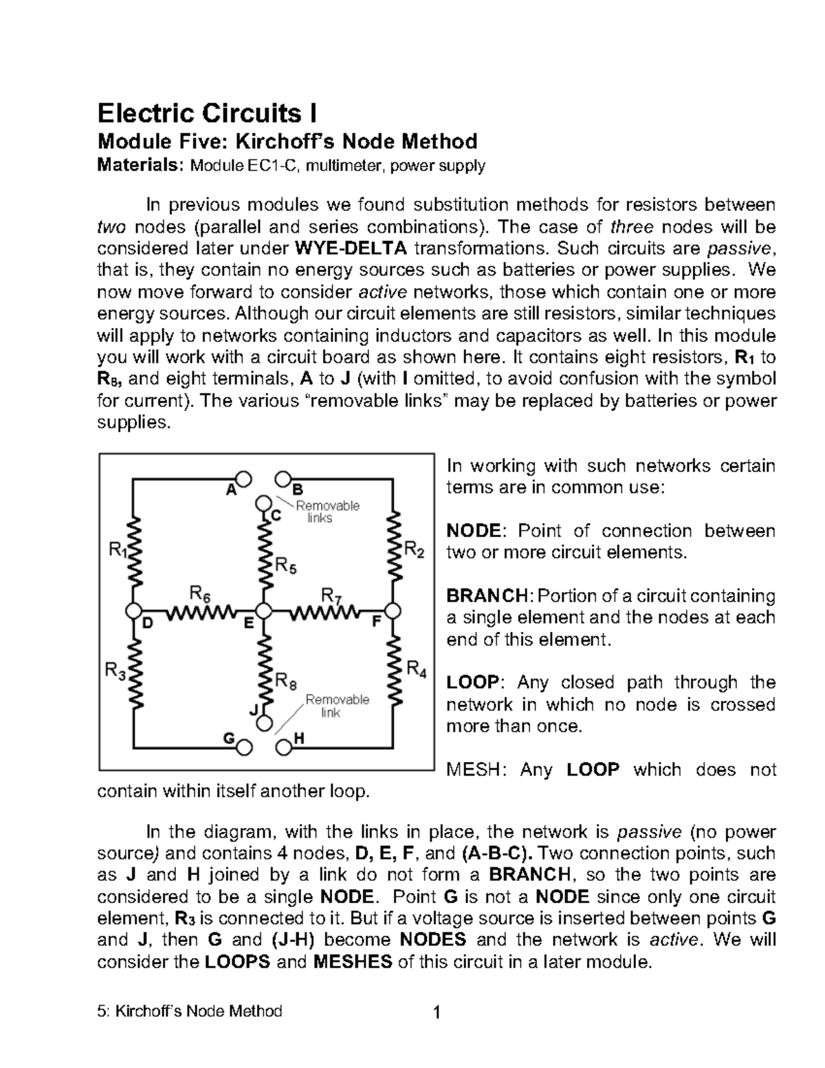EE3169-06-1-Nodal Analysis - Electric Circuits I Module Five: Kirchoff’s Node Method Materials ...