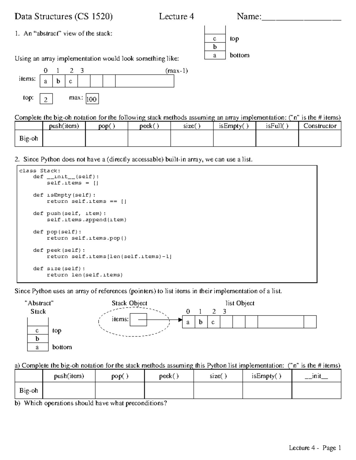 Lec4 questions - DESGIN AND ANALYSIS OF ALGORITHM - An “abstract” view ...