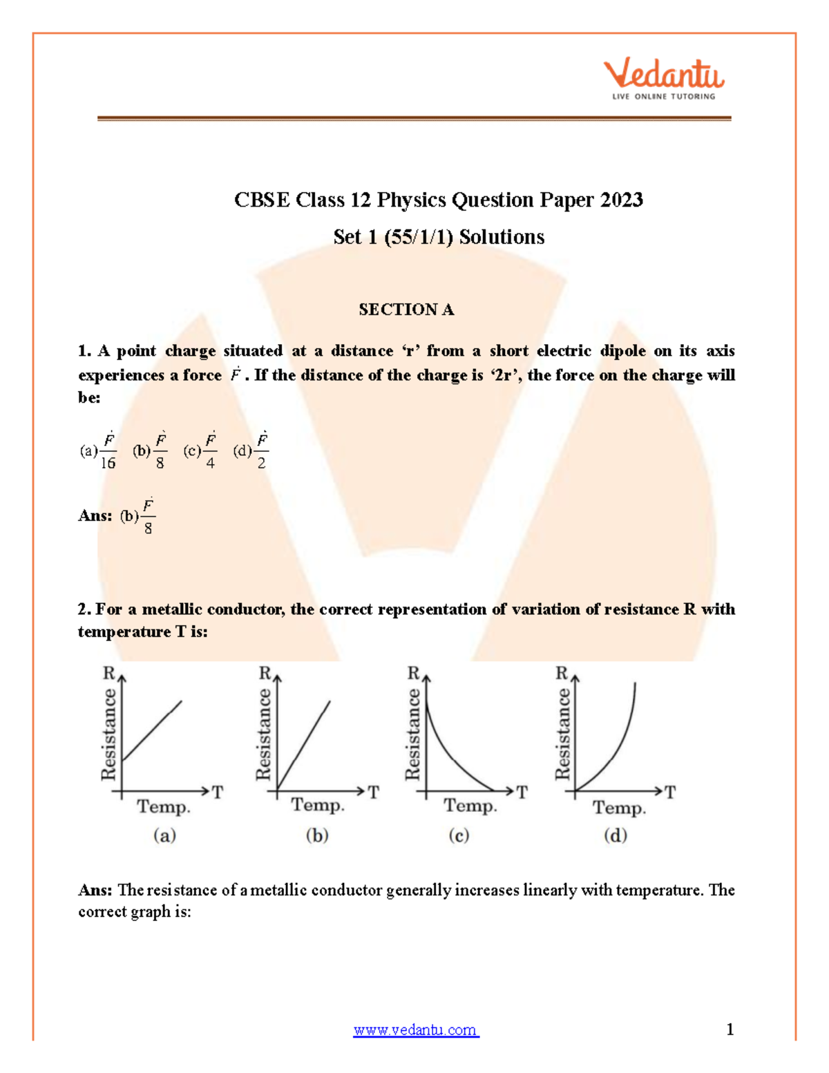 Class 12 Physics 2023 Set-1 (55 1 1) Question Paper with Answers - Studocu