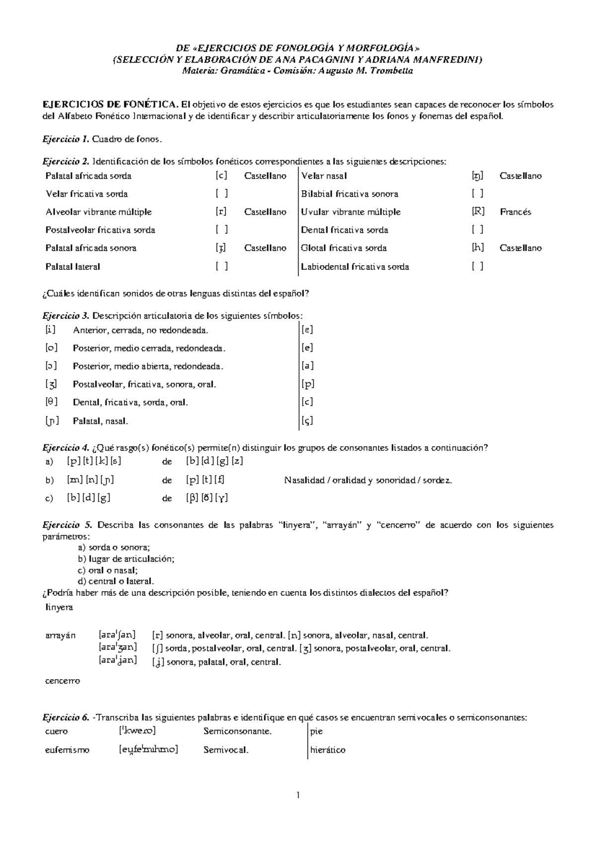 Ejercicios de Fonética y Fonología (DE 2023) - Gramática - Studocu