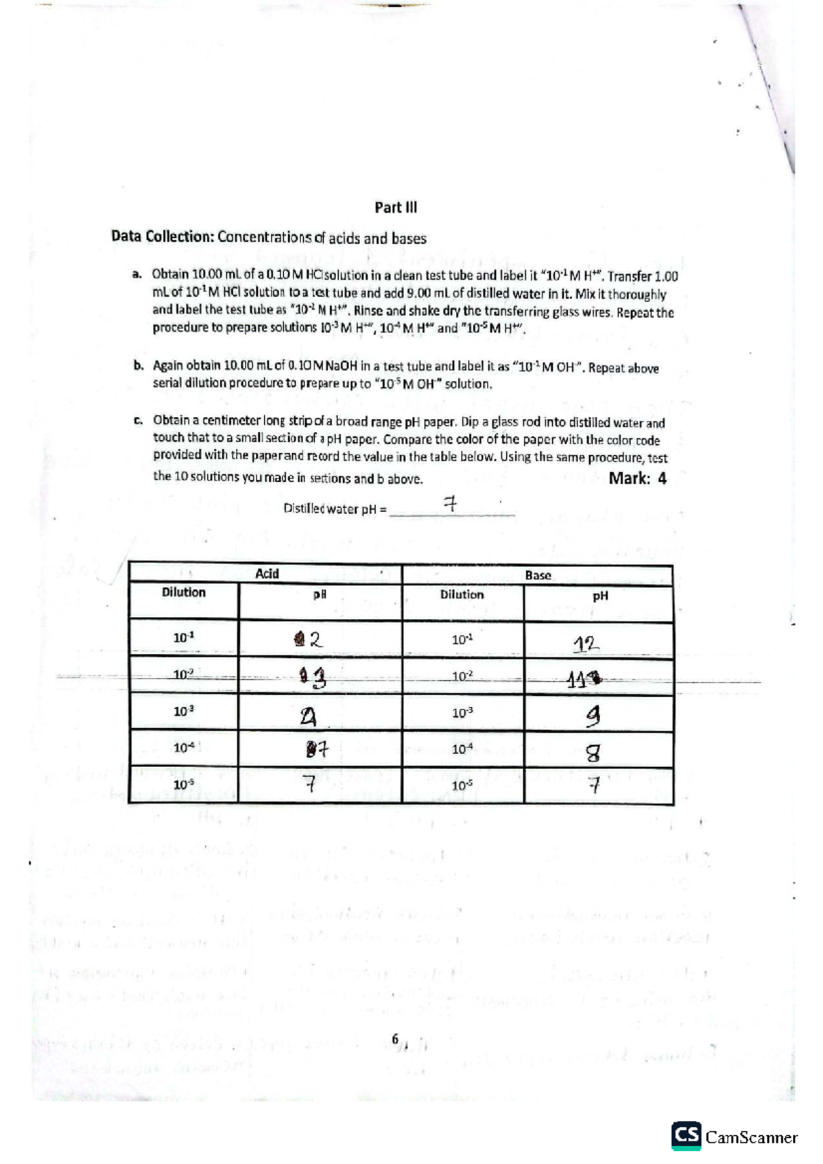 CHE101 Lab: Data Collection on Acid-Base Concentrations - Studocu