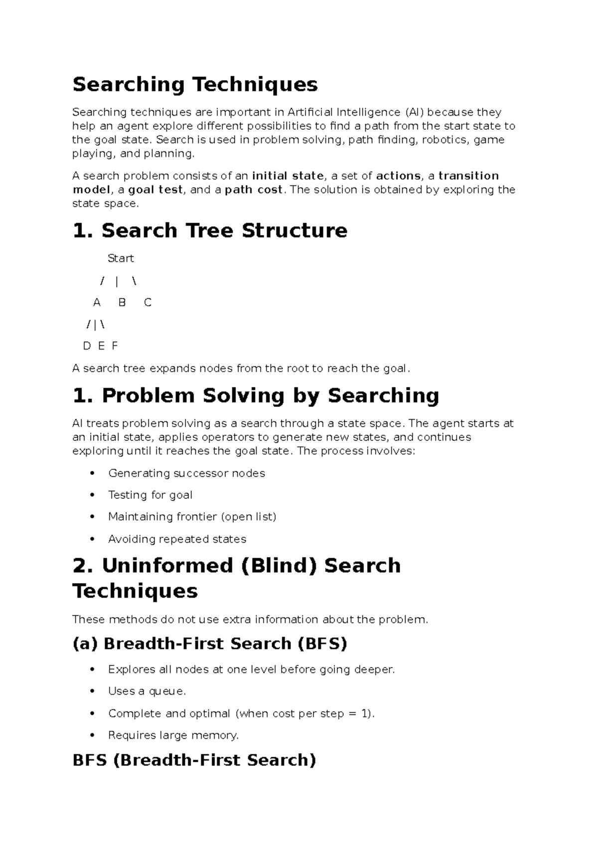 Unit 2 AI - Searching Techniques in Artificial Intelligence - Studocu