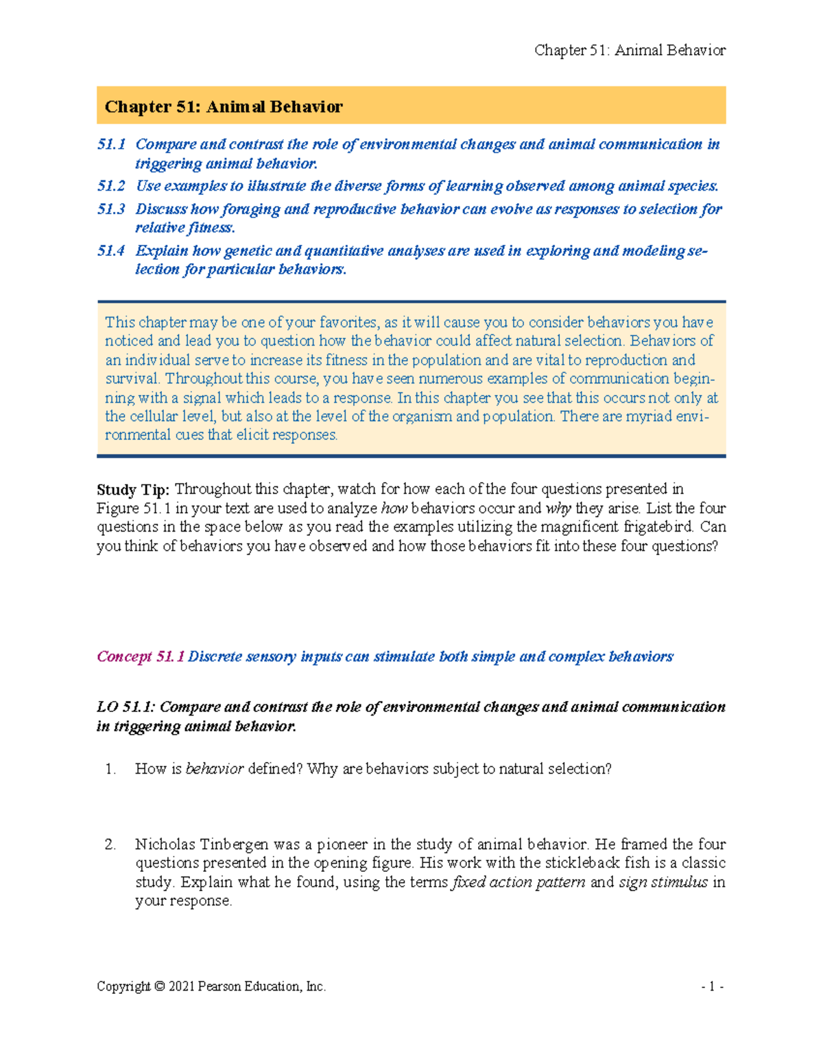 AP Bio Chapter 51: Insights on Animal Behavior and Communication - Studocu