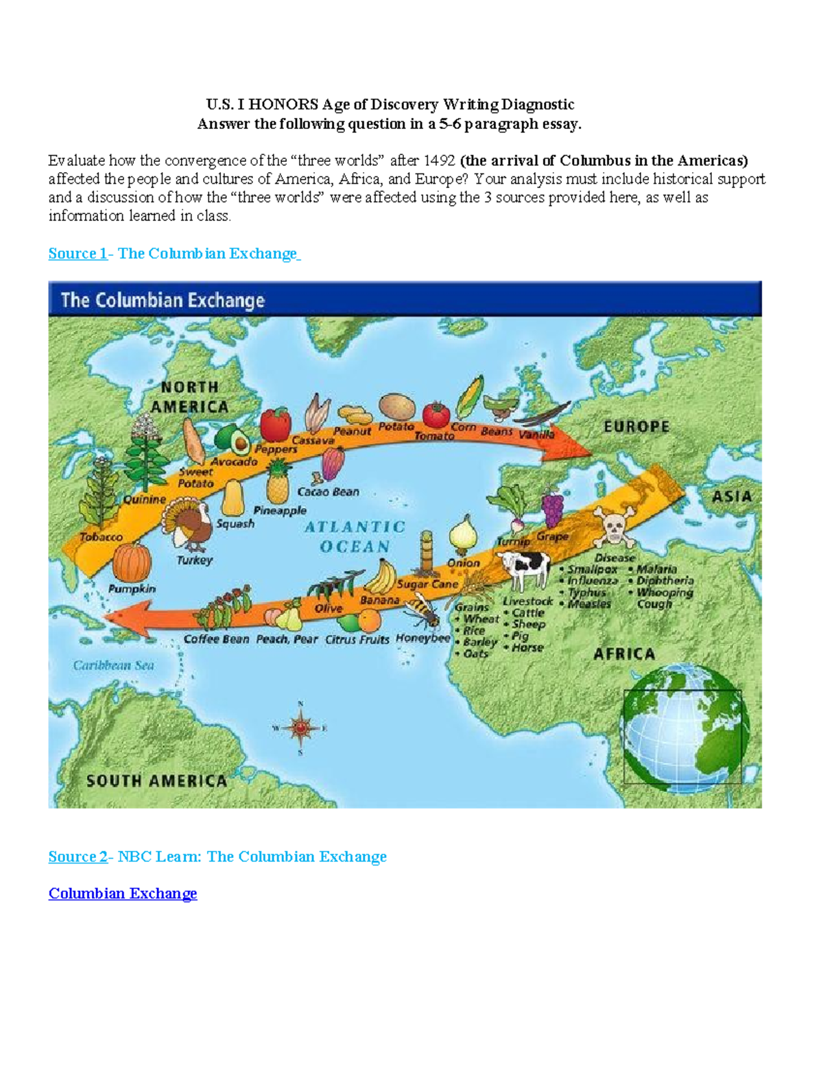 U.S. I HONORS Final Exam Essay: Impact of the Columbian Exchange - Studocu