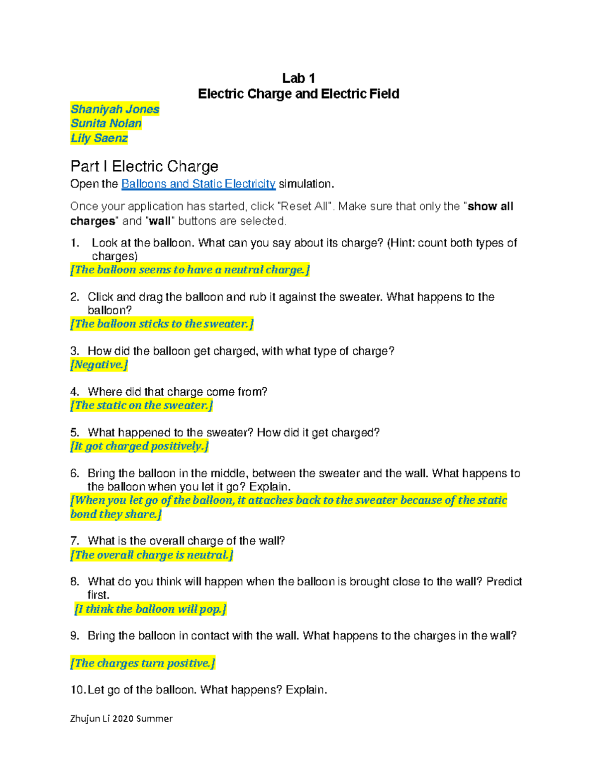 Lab 1 Phys 2 - Electric Charge and Field Experiments Overview - Studocu