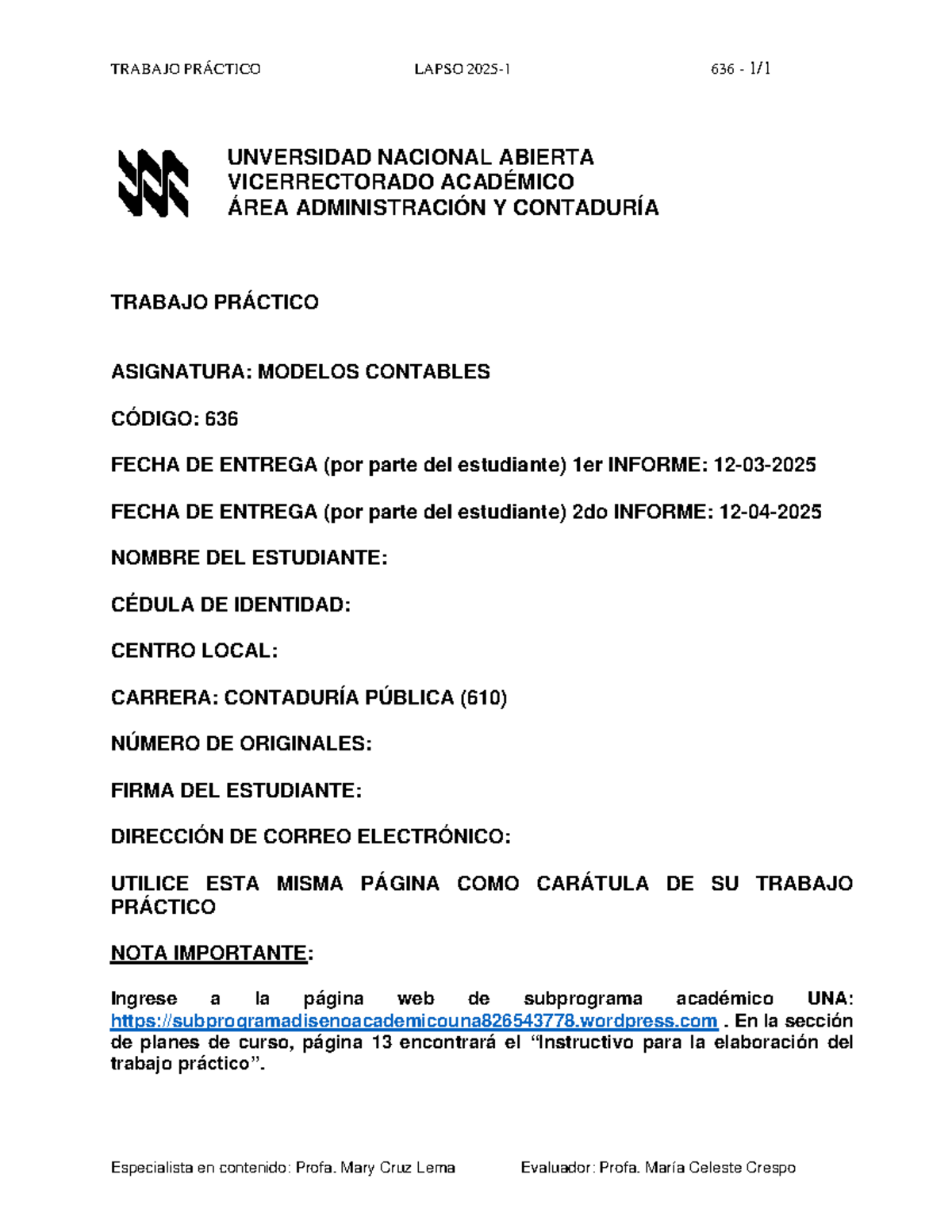 TP 636 - Modelos Contables: Informe 1 y 2 - 2025-1 - Studocu