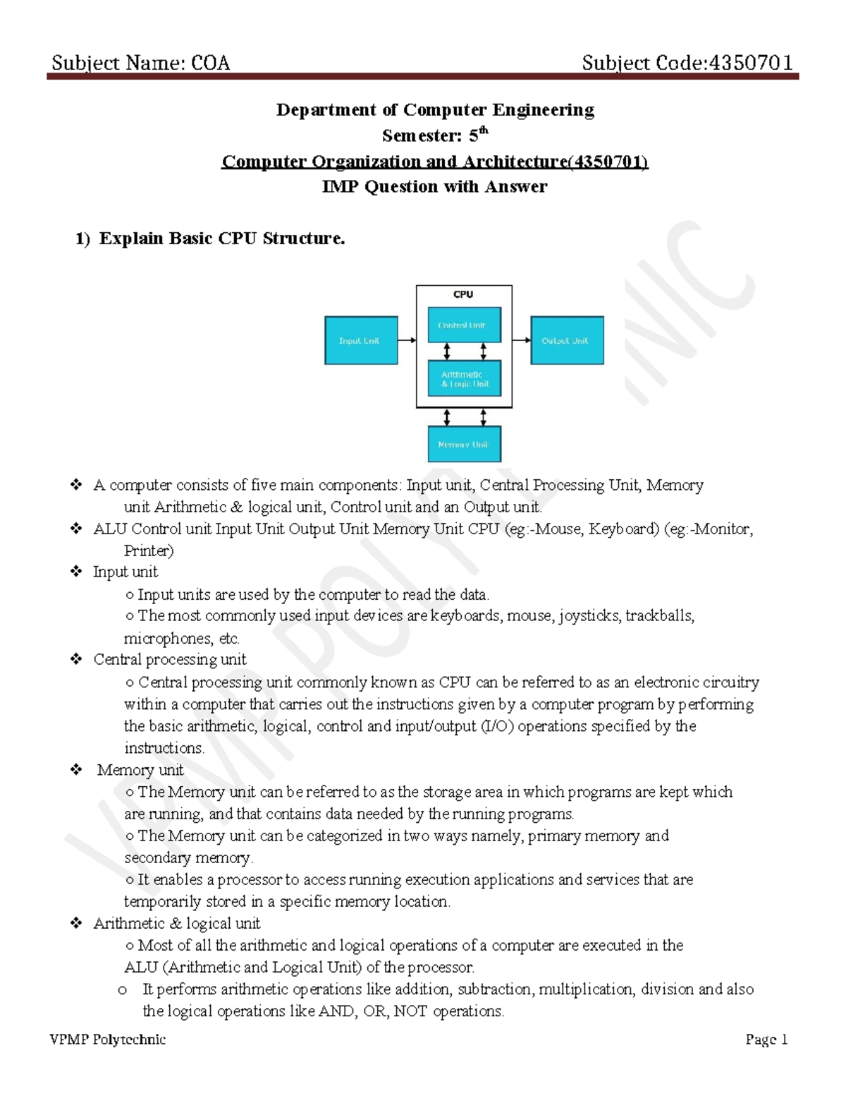 COA 4350701: Important Questions & Answers for Computer Organization ...