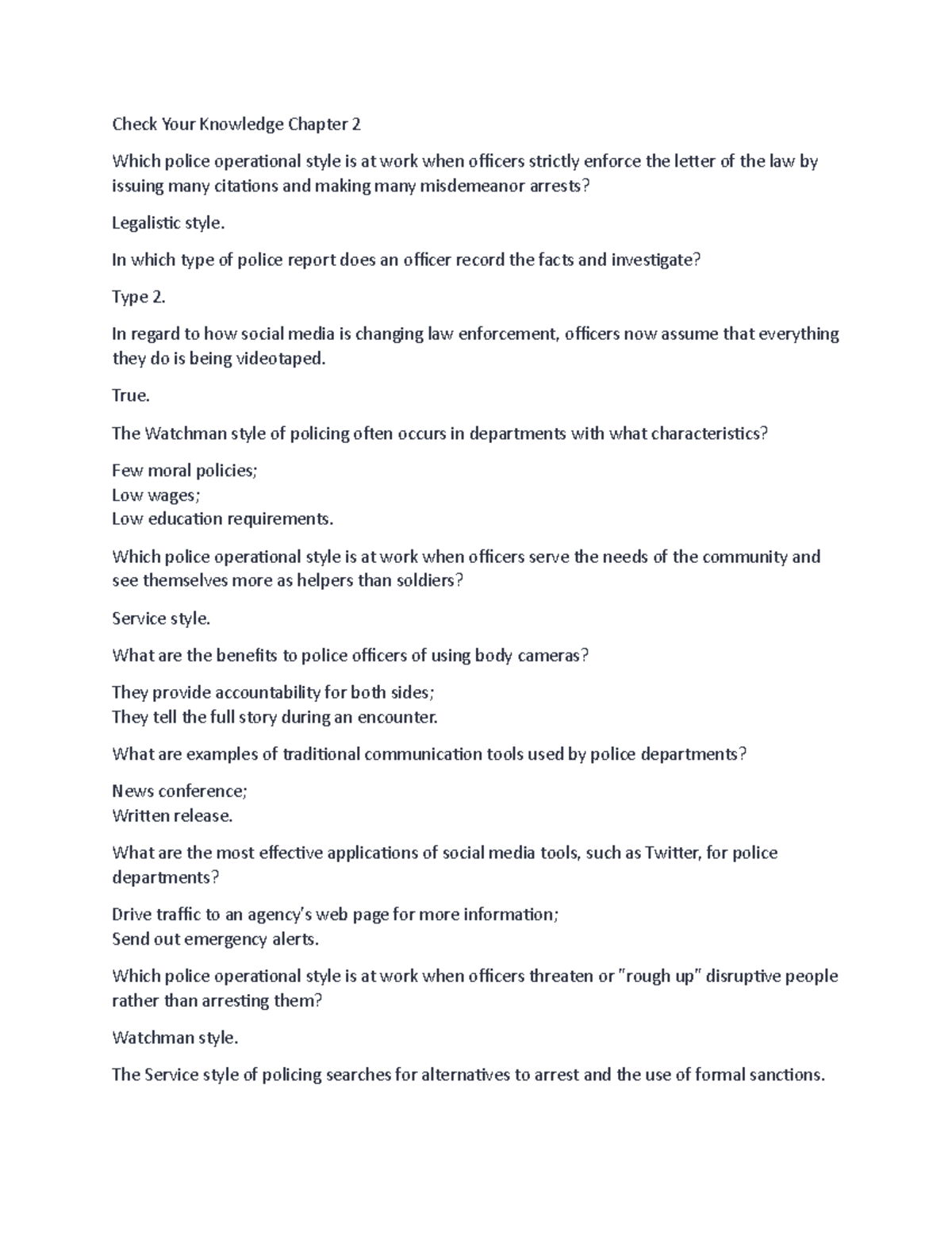 Knowledge Check: Police Operational Styles & Social Media Impact - Studocu