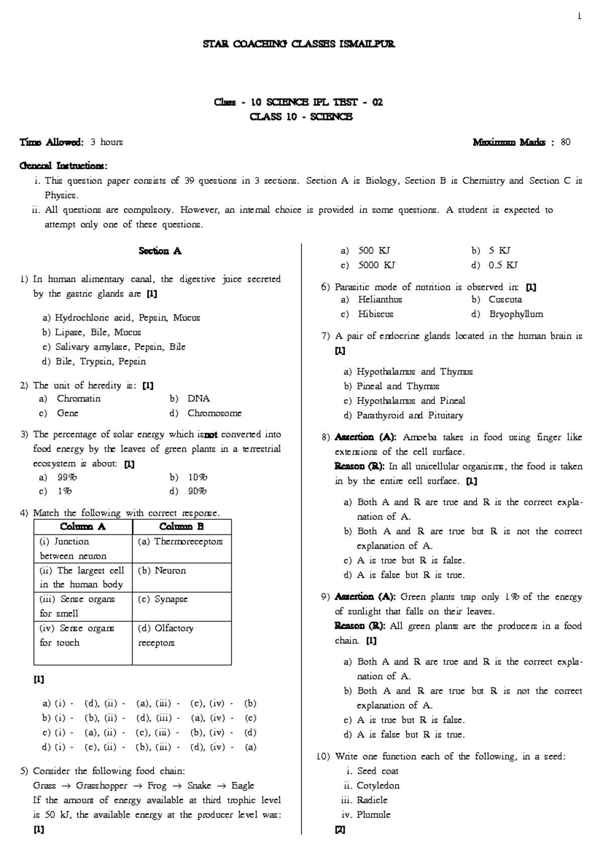 Class 10 Science IPL Test 02 - Comprehensive Study Guide - Studocu