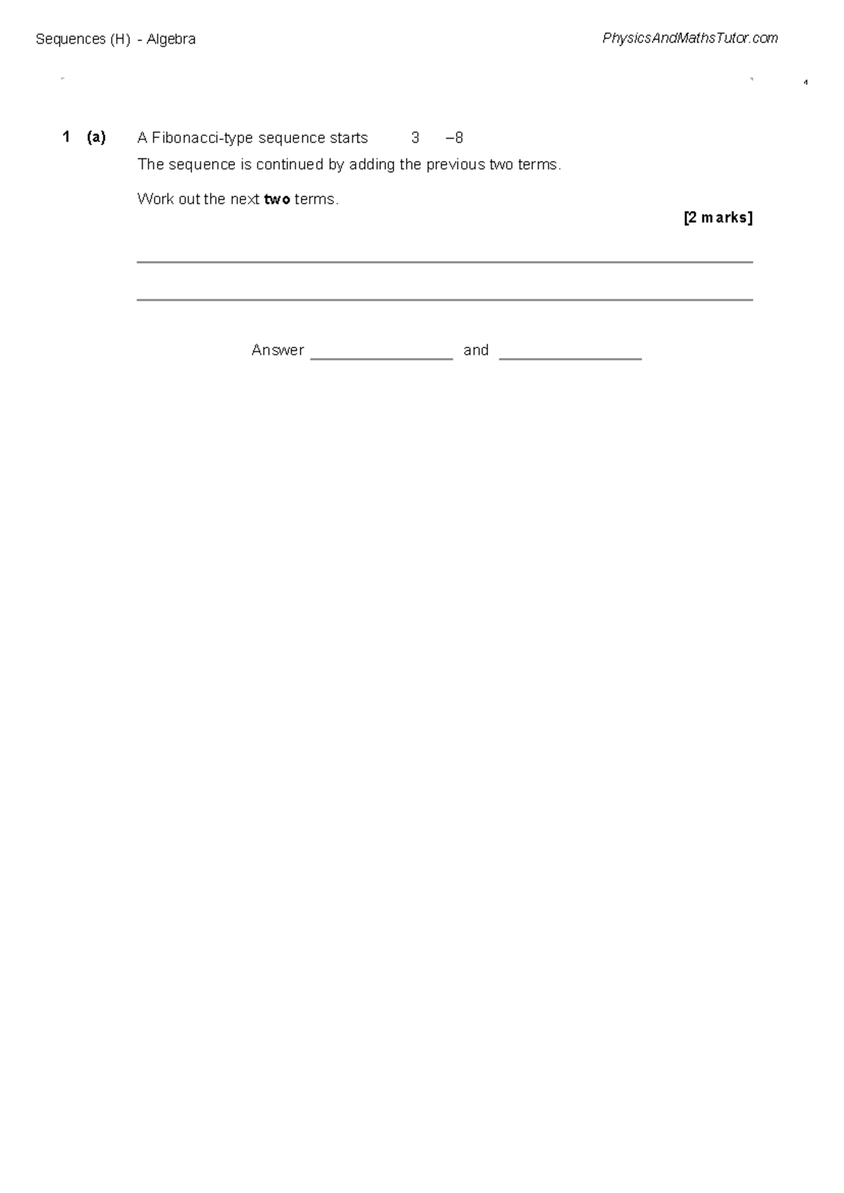 Sequences (H) Algebra Practice Questions - Essential Guide - Studocu