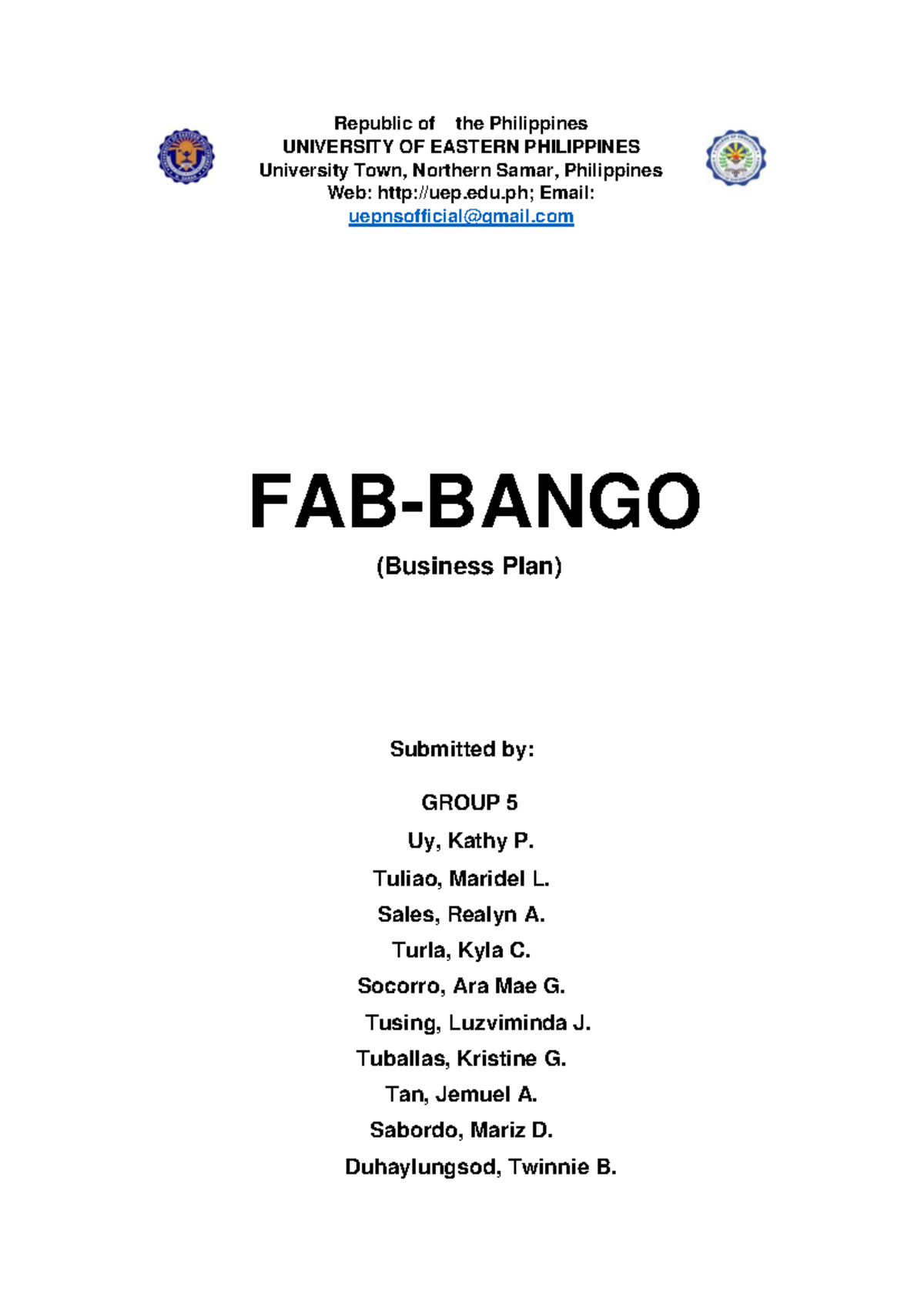UEP BEEd Group 5 Business Plan for Fab-Bango Fabric Conditioner - Studocu