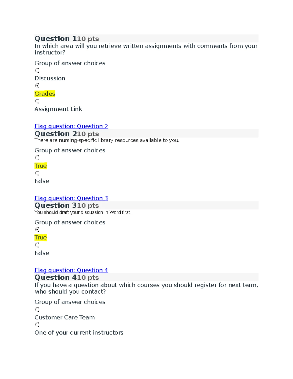 Week One Quiz Week One Quiz With Answers Question 1 In Which Area Will You Retrieve Written