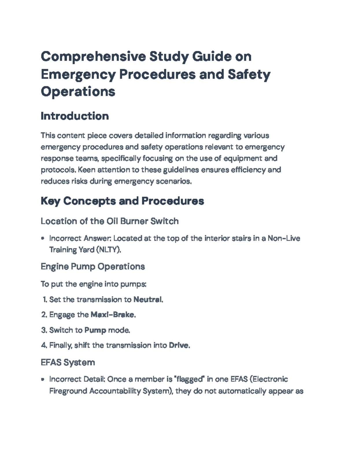 Emergency Procedures & Safety Operations Guide for EFAS Systems ...