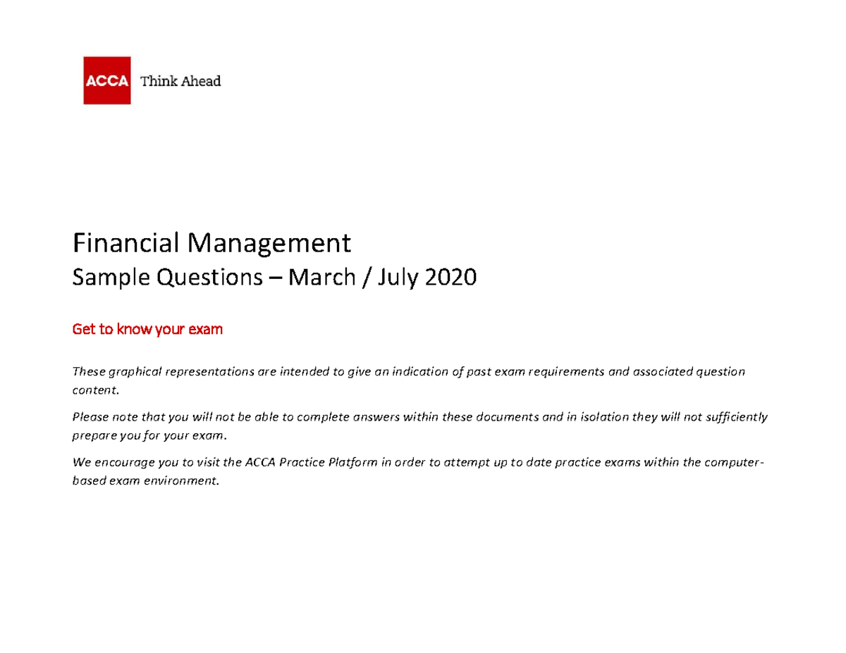 Financial Management Sample Questions MJ20-SD21 Exam Prep - Studocu