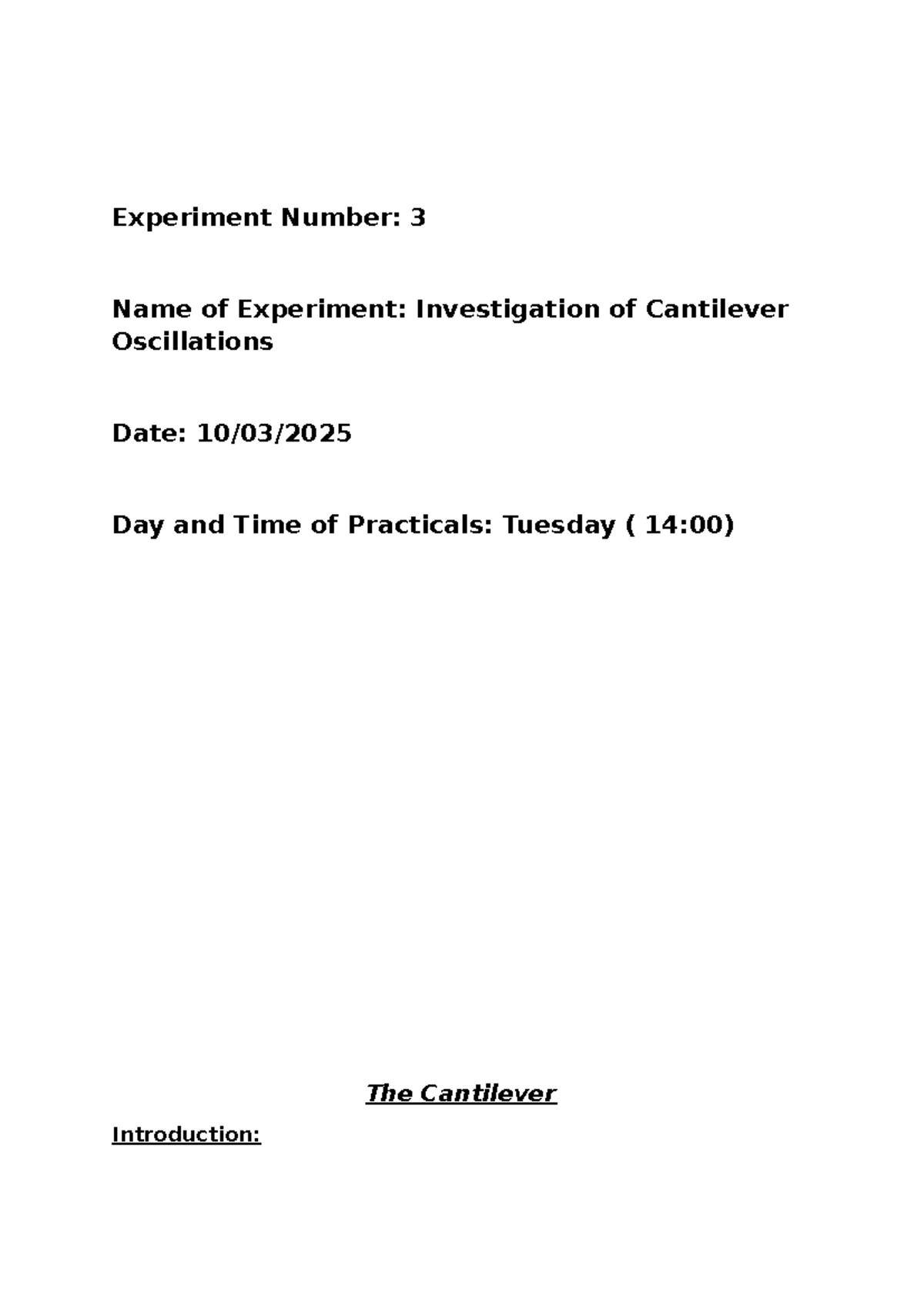 Investigation of Cantilever Oscillations - Experiment 3 (spha021) - Studocu