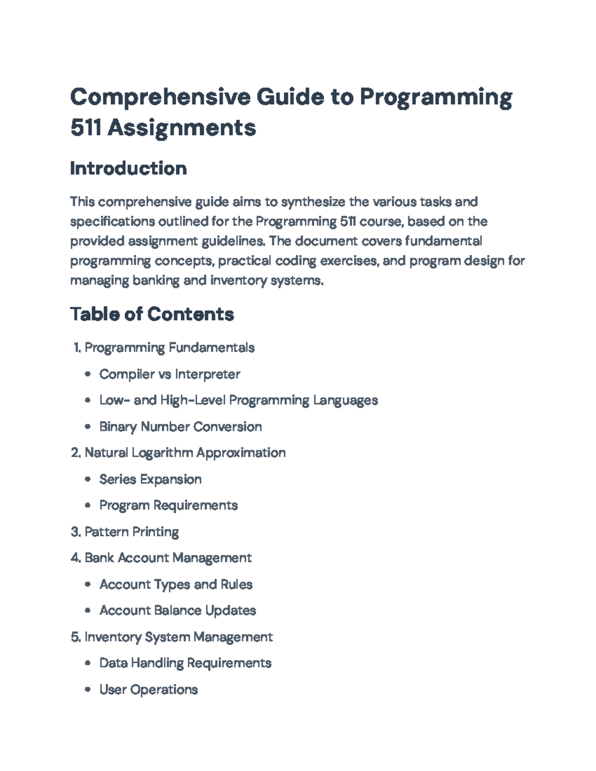 Programming 511: Detailed Guide to Assignments and Key Concepts - Studocu
