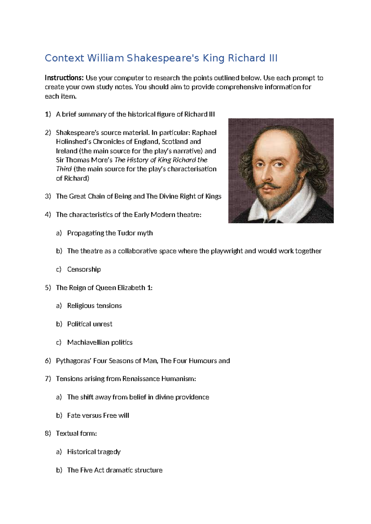 Context - Richard III & Looking for Richard Study Notes (ENG 101) - Studocu