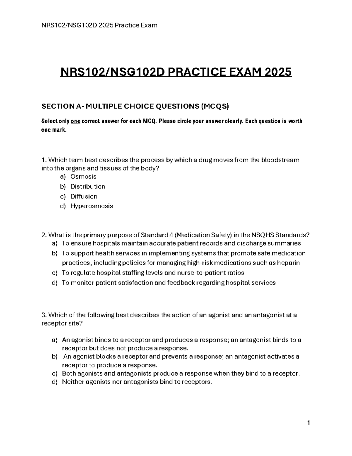 NSG102D 2025 Practice Exam: Multiple Choice & Short Answer Questions - Studocu