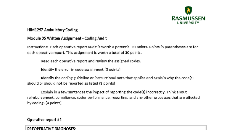 HIM1257 Ambulatory Coding Module 05 Audit Worksheet Instructions - Studocu
