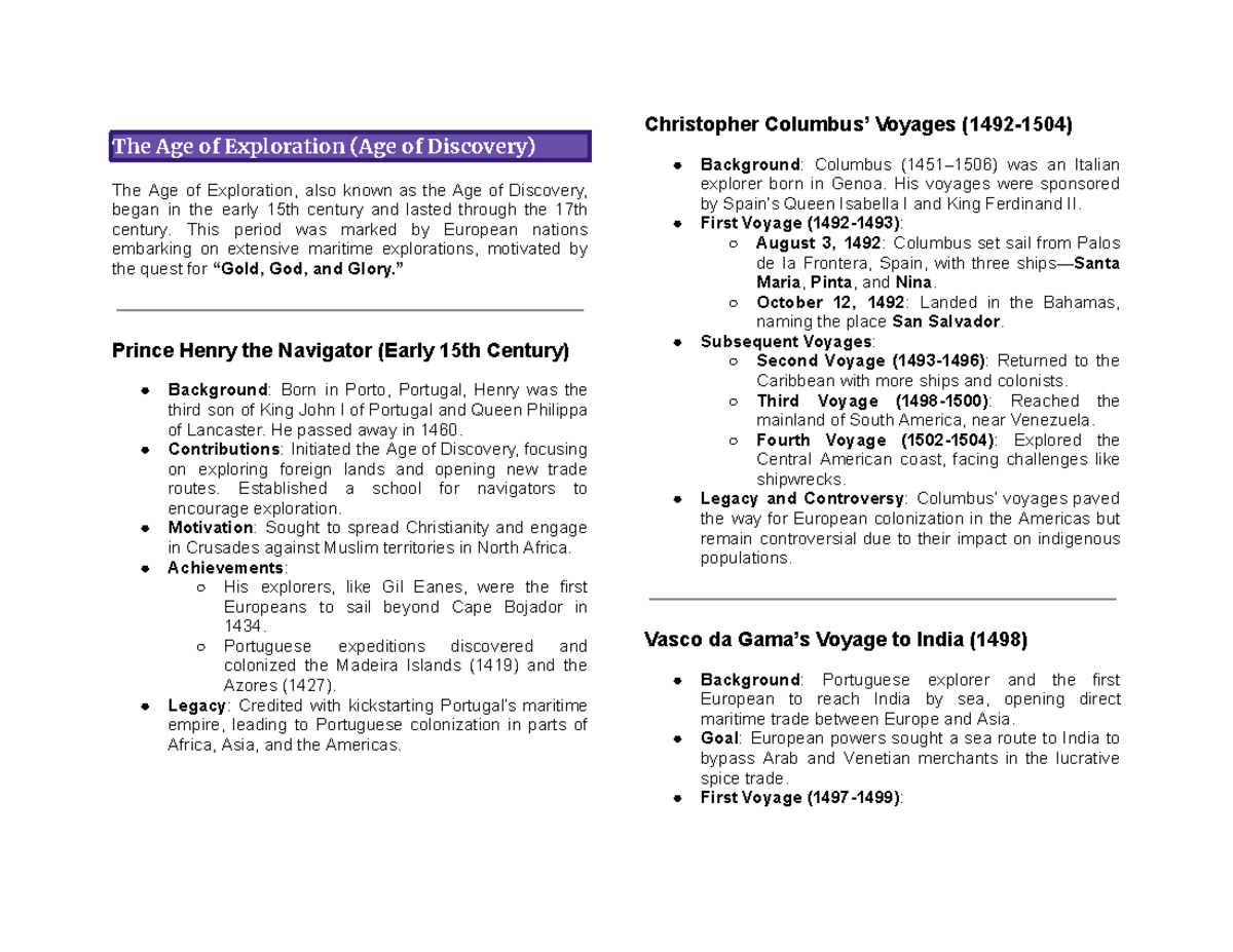 Lesson#2 World History 2 - The Age of Exploration (Age of Discovery ...