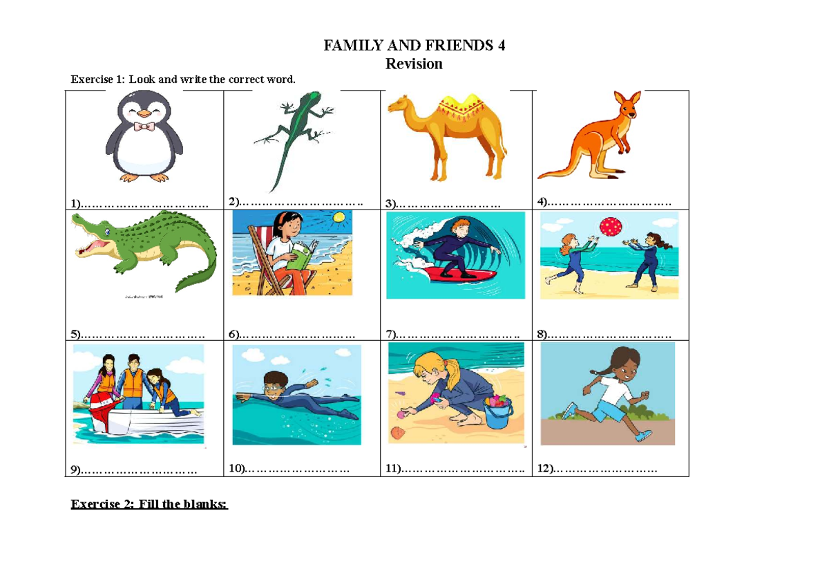 F&F4 - Vocabulary Revision Exercise 1: Fill in the Blanks - Studocu