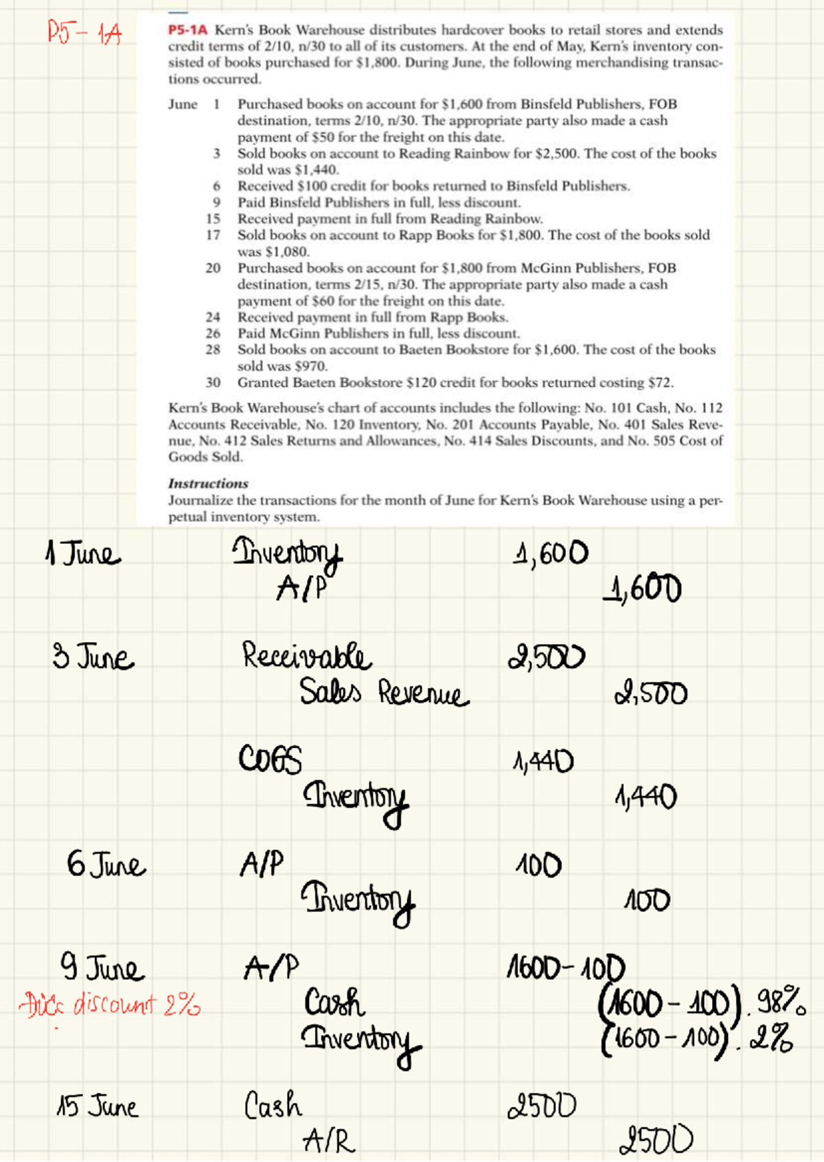 Book Warehouse June Transactions Journal Entries (ACC 101) - Studocu