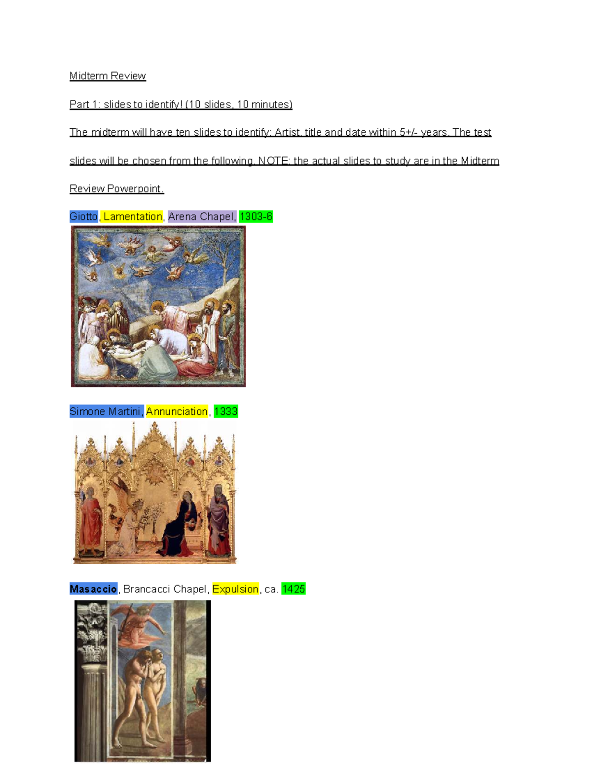 Midterm Review: Key Slides and Artists for Art History Classes ...
