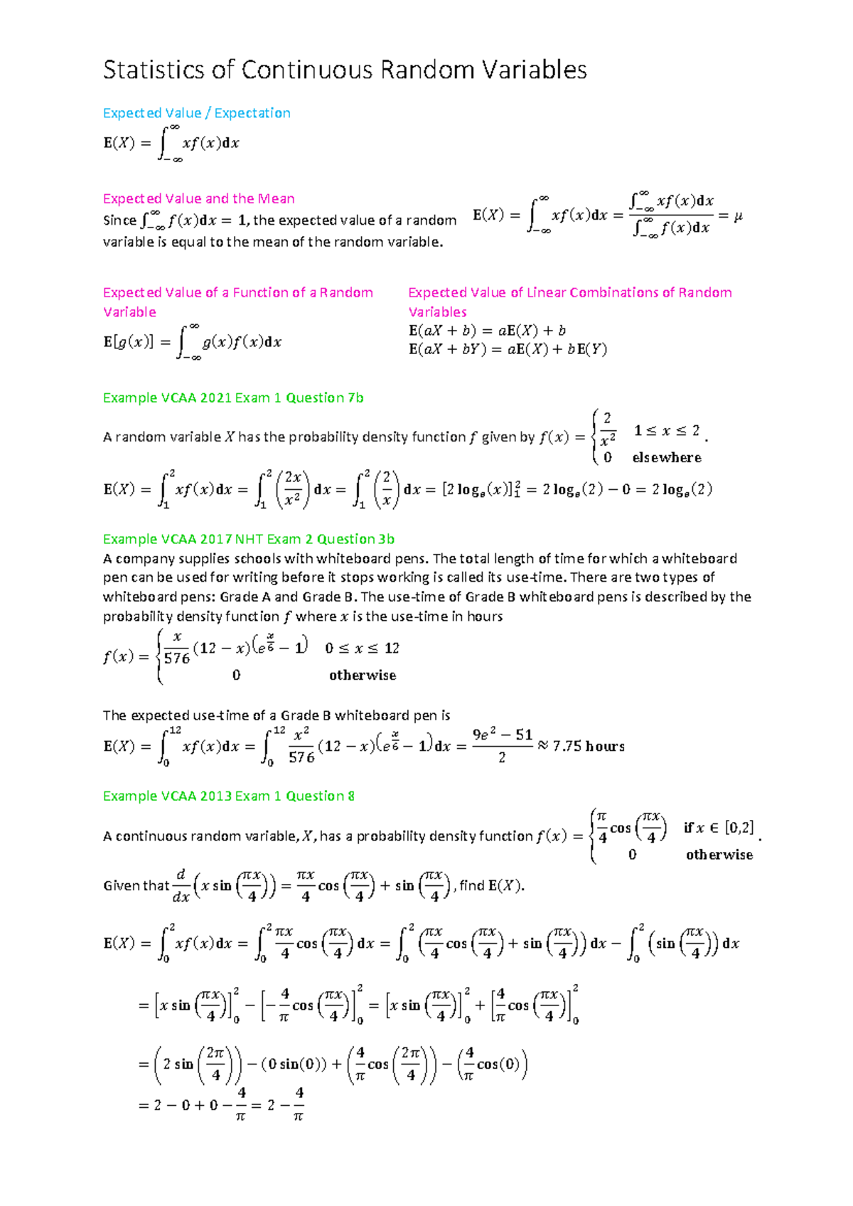 Statistics of Continuous Random Variables: Expected Value & Variance ...
