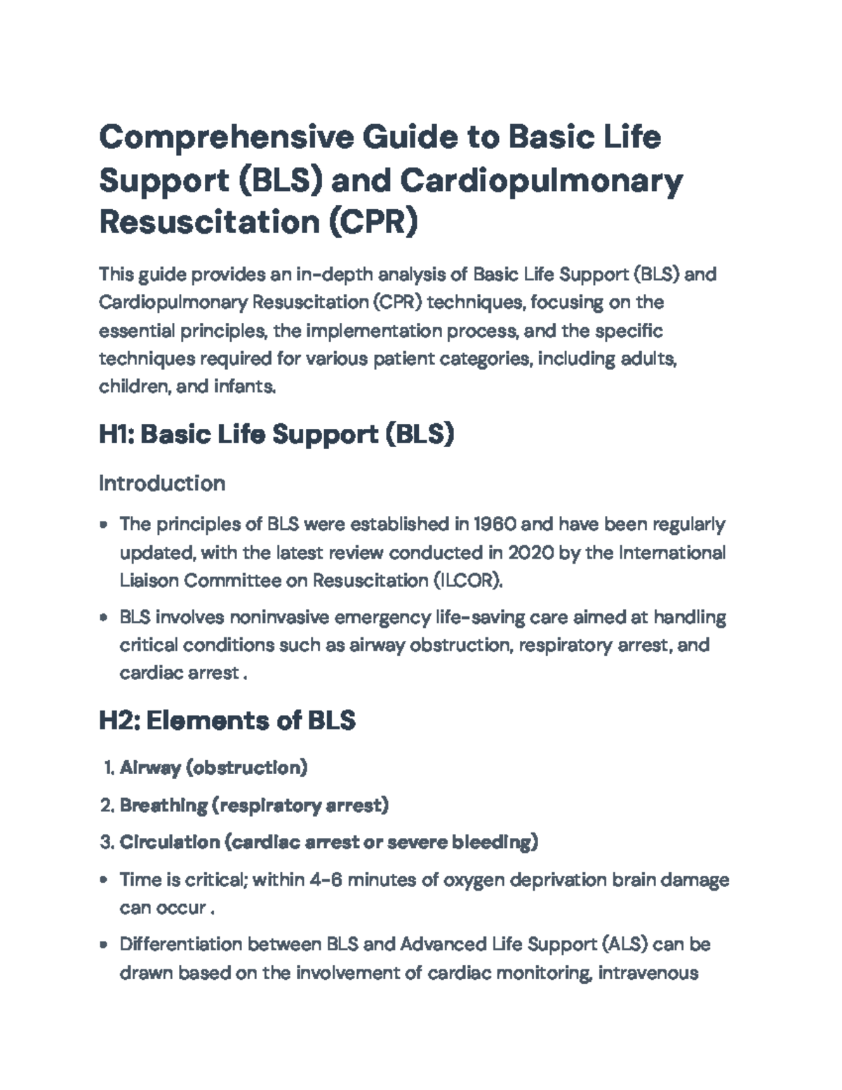 Comprehensive Guide to BLS and CPR Techniques for Lifesaving - Studocu