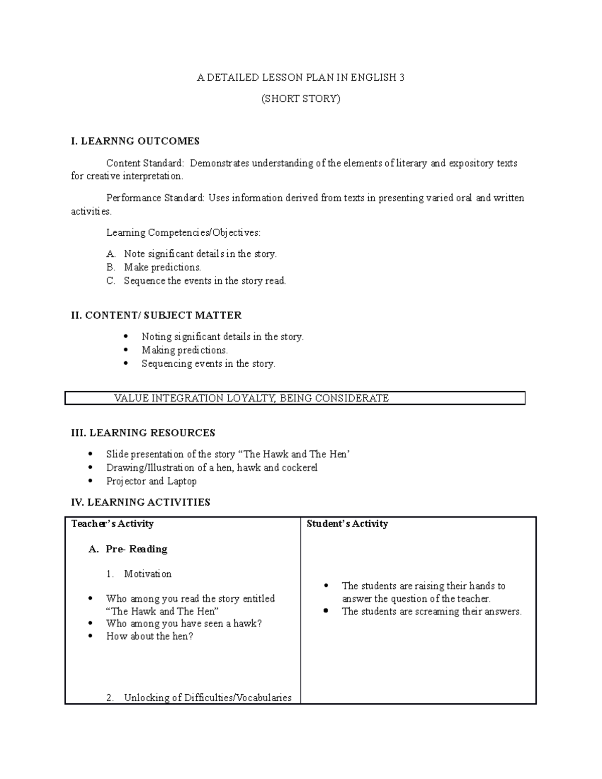 A Detailed Lesson PLAN IN English 3 ni Chayong - A DETAILED LESSON PLAN ...