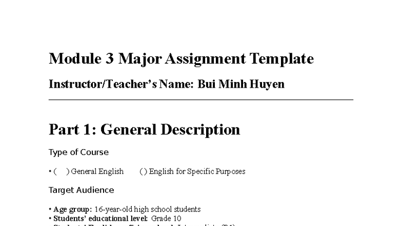 Module 3 Major Assignment: Teaching Adjectives in General English - Studocu