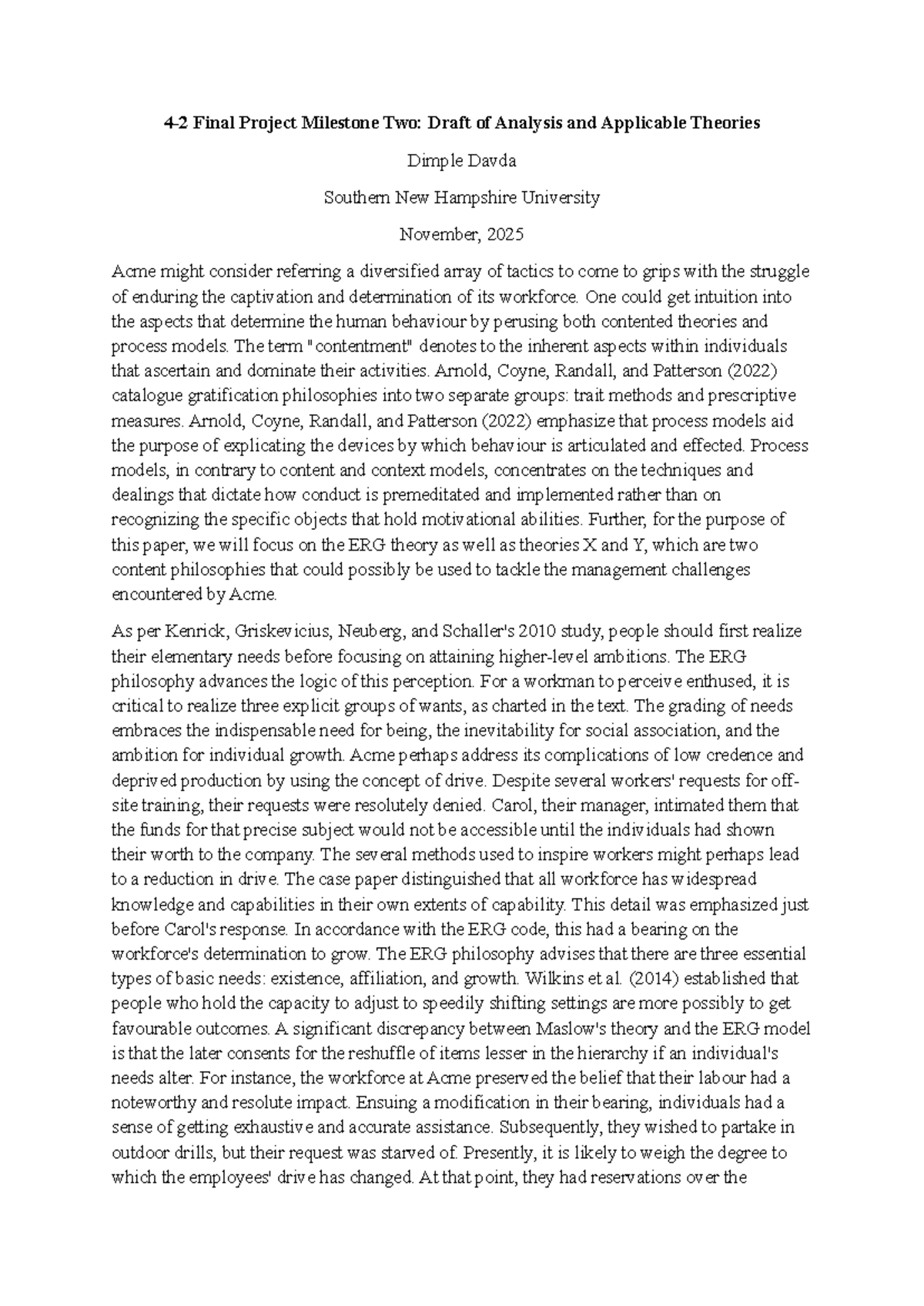 Final Project Milestone Two: Analysis of Motivation Theories (BUS 500 ...