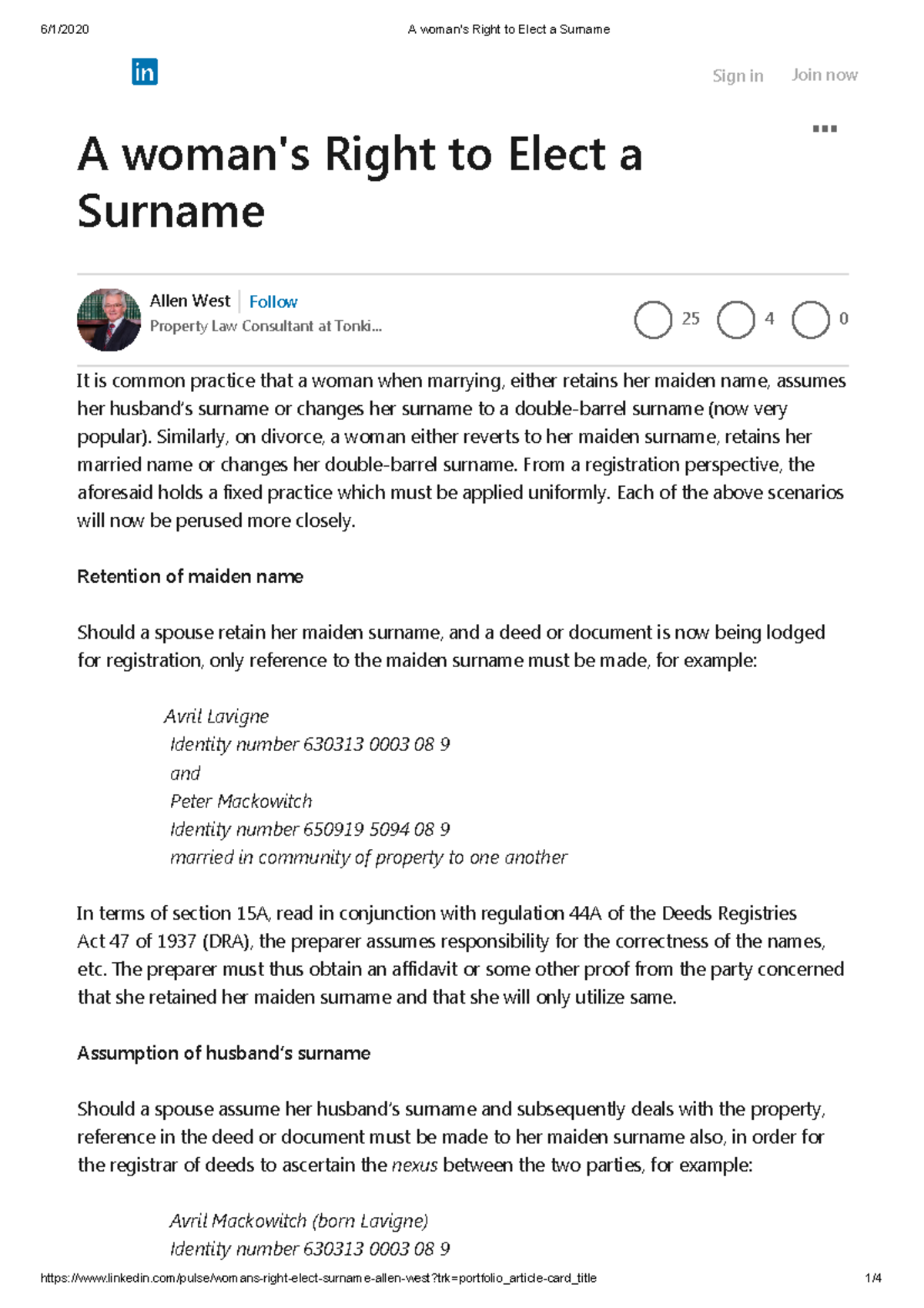 A woman's Right to Elect a Surname - It is common practice that a woman ...
