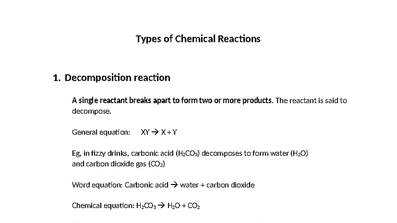Types of Chemical Reactions: Decomposition, Combination, and ...