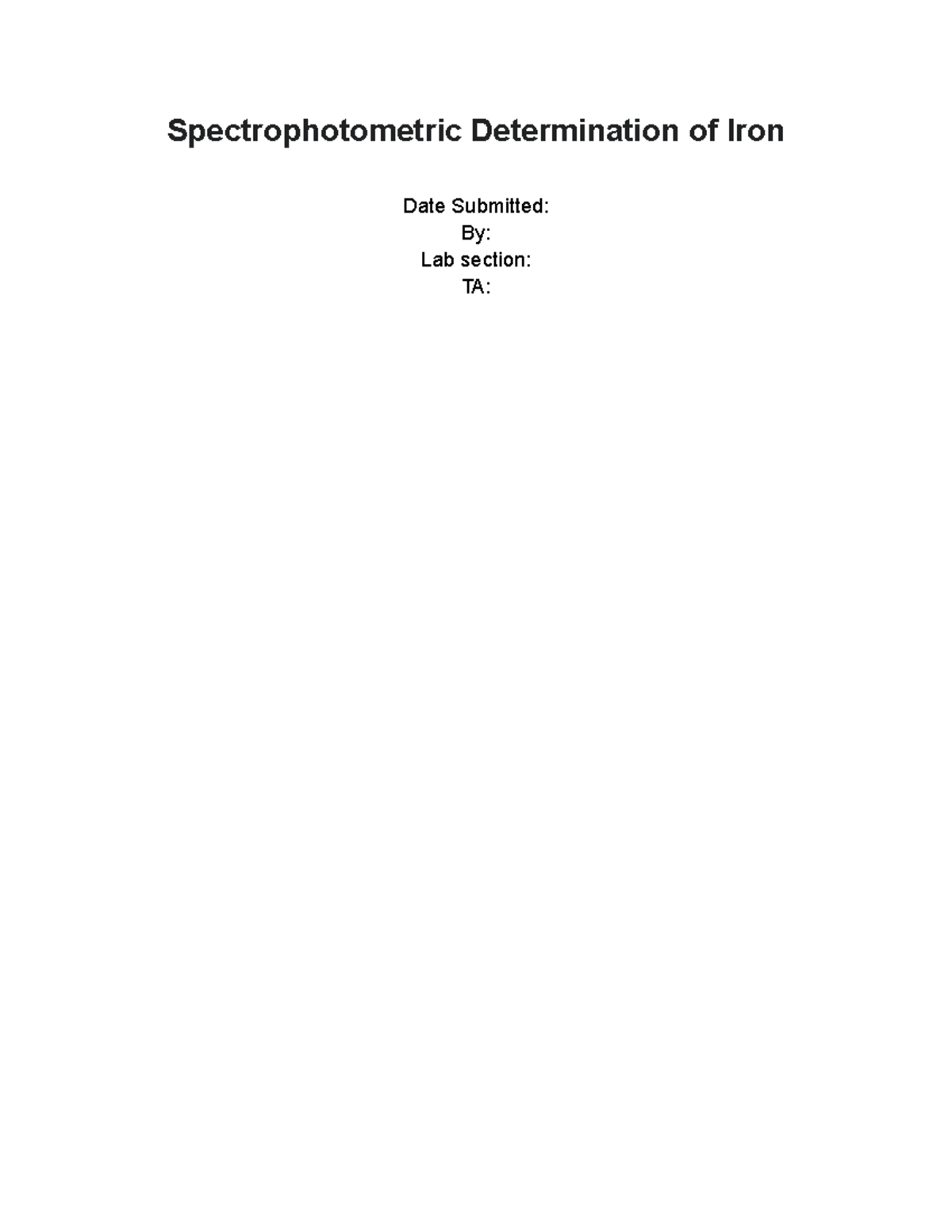 CHEM 1101 Final Lab Report: Spectrophotometric Iron Analysis - Studocu