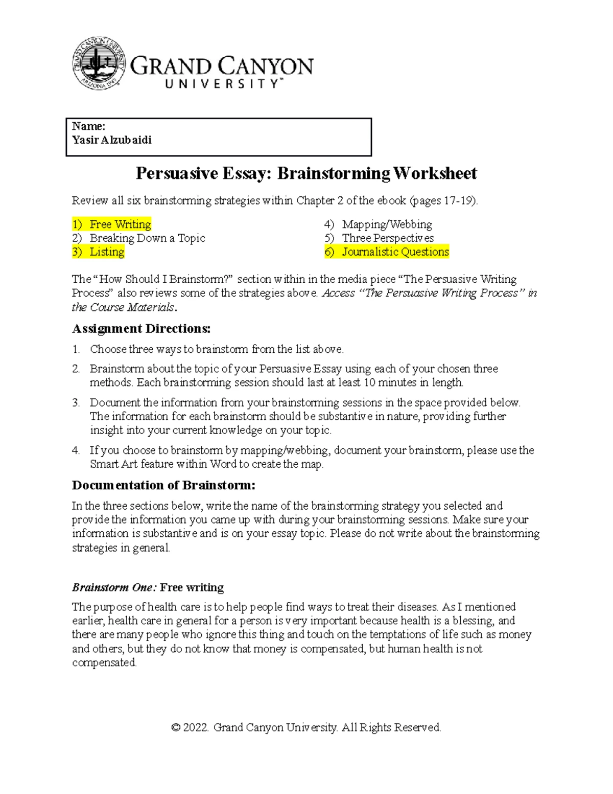UNV 104 Persuasive Essay Topic & Audience Worksheet - Studocu
