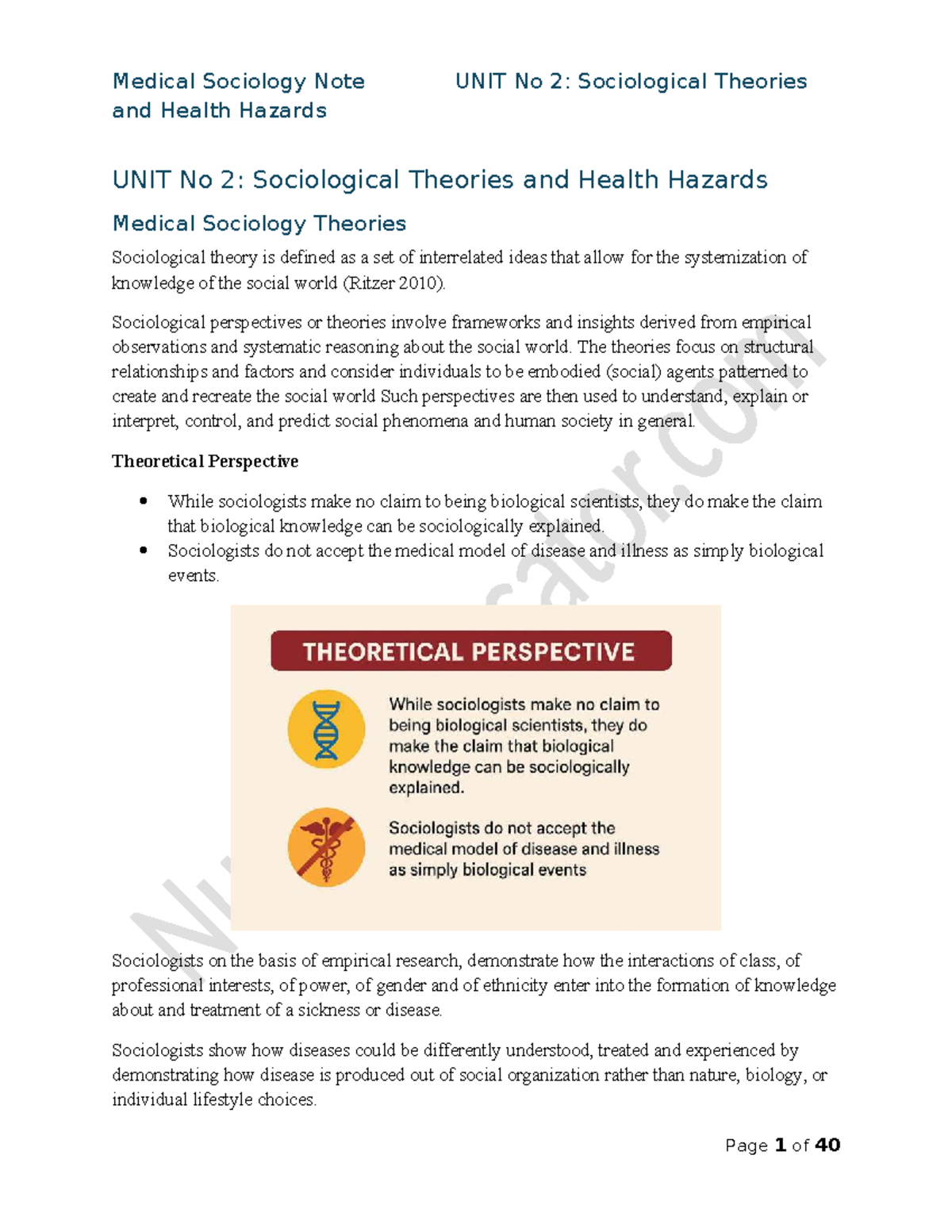 Medical Sociology UHS 2024: Theories & Health Hazards Overview - Studocu
