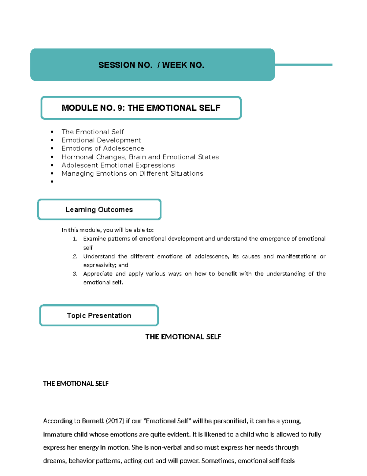 Module 9: The Emotional Self - Understanding Adolescent Emotions - Studocu