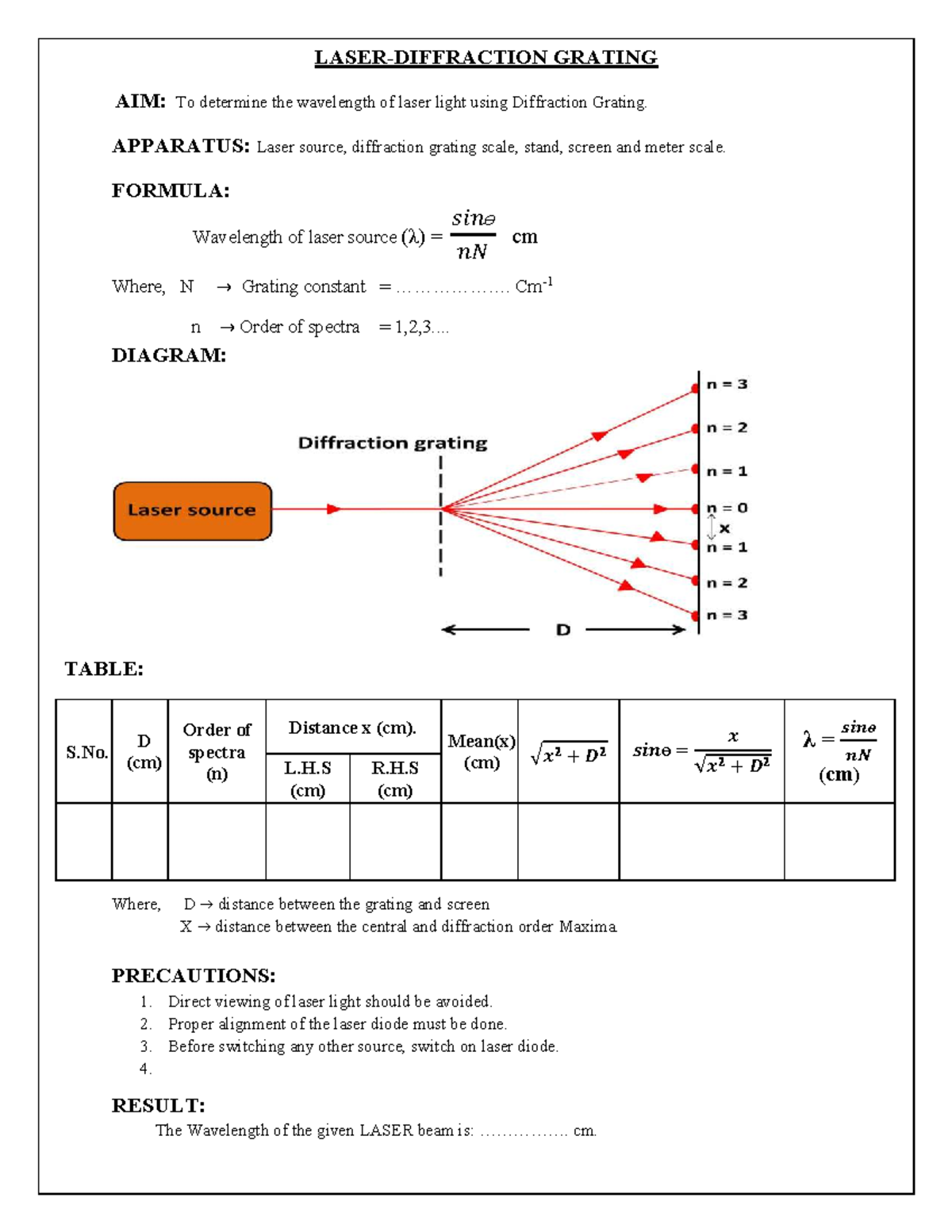 Laser(OB) - Diffraction Grating Wavelength Determination Notes - Studocu