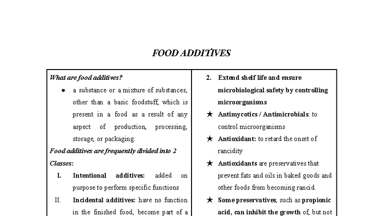 FOOD 101: Understanding Food Additives and Their Functions - Studocu