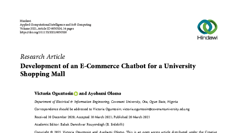 Development of a Chatbot for Covenant University Shopping Mall (CUSM ...