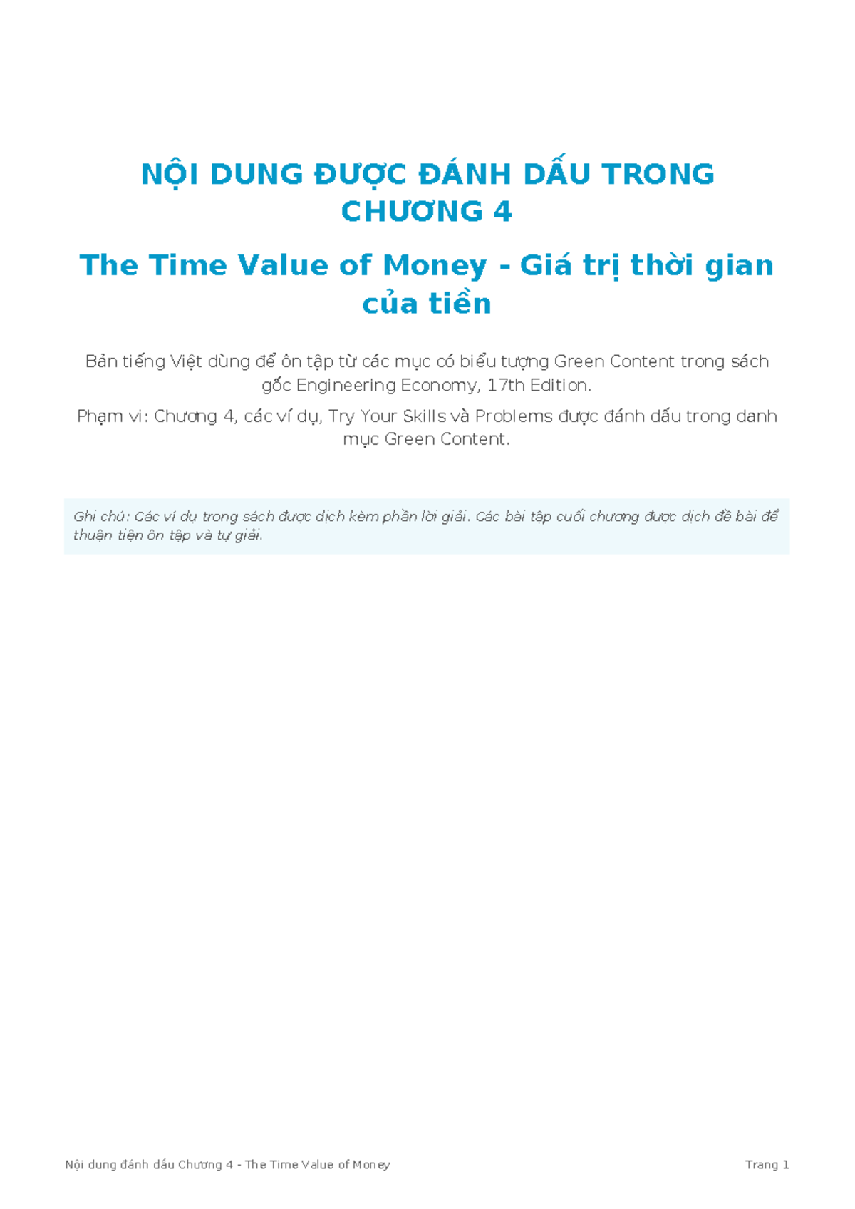 Nội Dung Đánh Dấu Chương 4: Giá Trị Thời Gian Của Tiền (Engineering ...