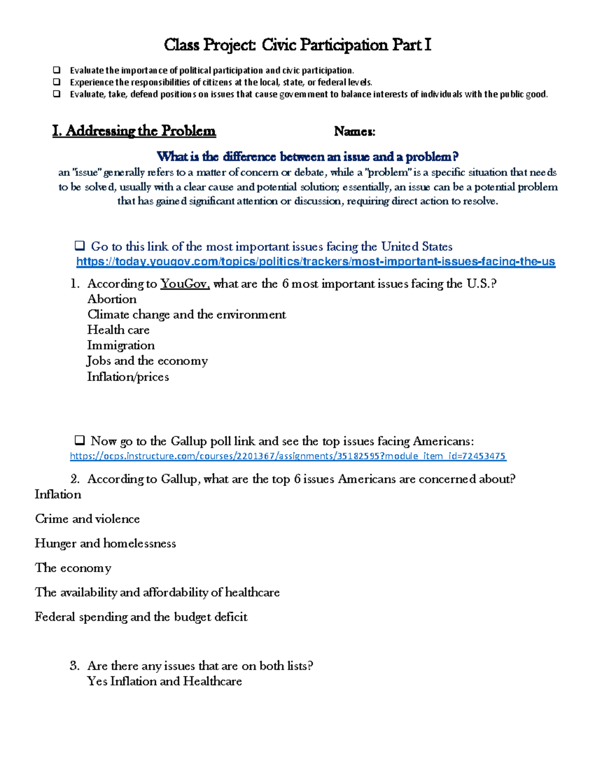 Civic Participation Class Project: Understanding Issues and ...