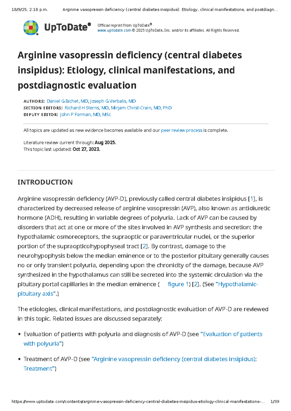 AVP Deficiency in Central Diabetes Insipidus: Etiology & Clinical ...
