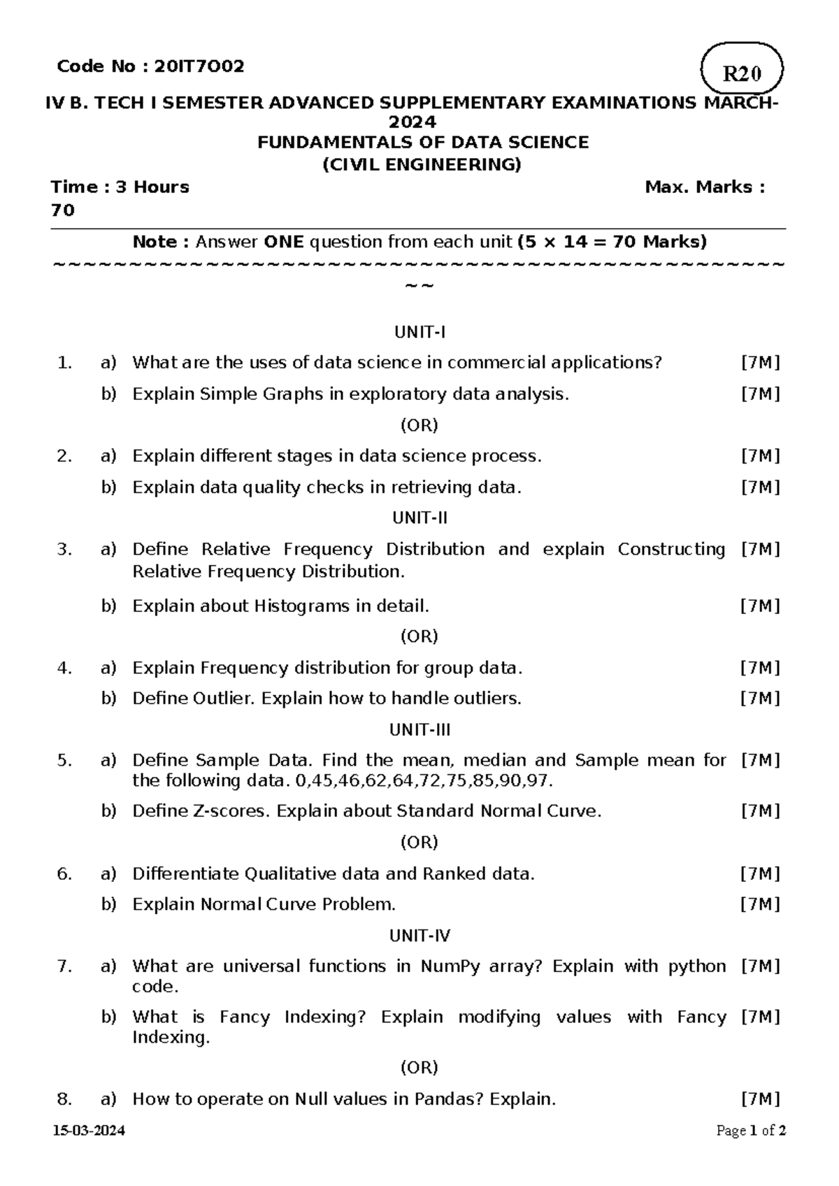 CIV 20IT7O02 - Fundamentals of Data Science Exam Guide - Studocu