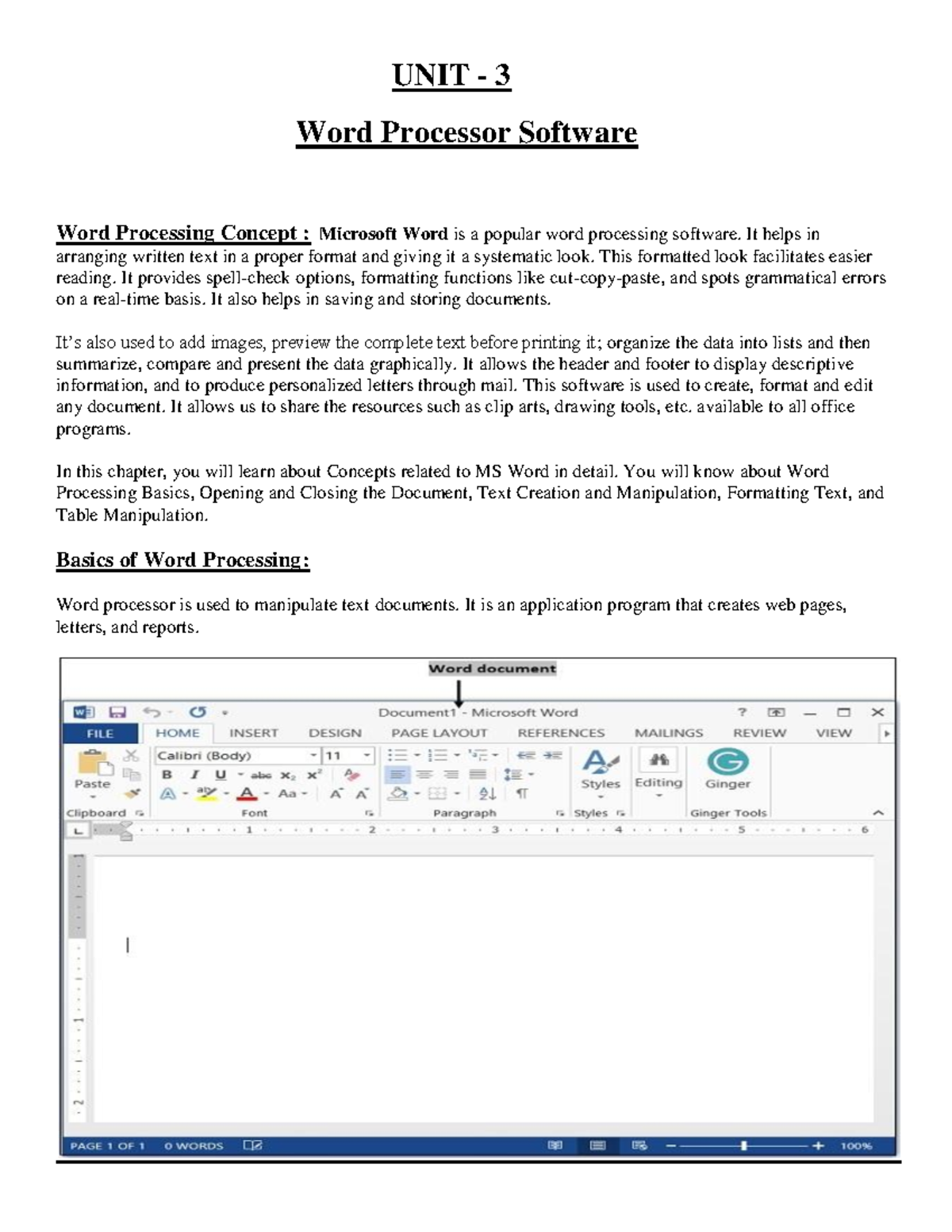 MBA 3rd Unit IT Skill: Word Processing Concepts in MS Word - Studocu