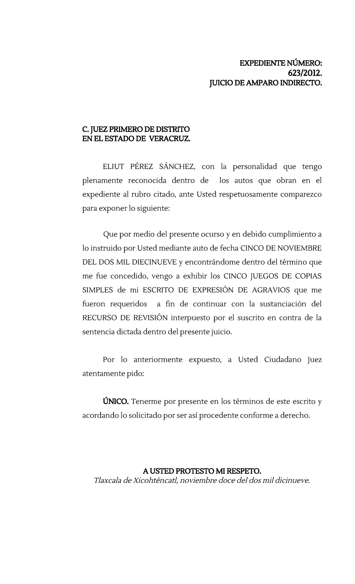 Escrito de Agravios de Eliut Pérez Sánchez - Juicio de Amparo Indirecto ...