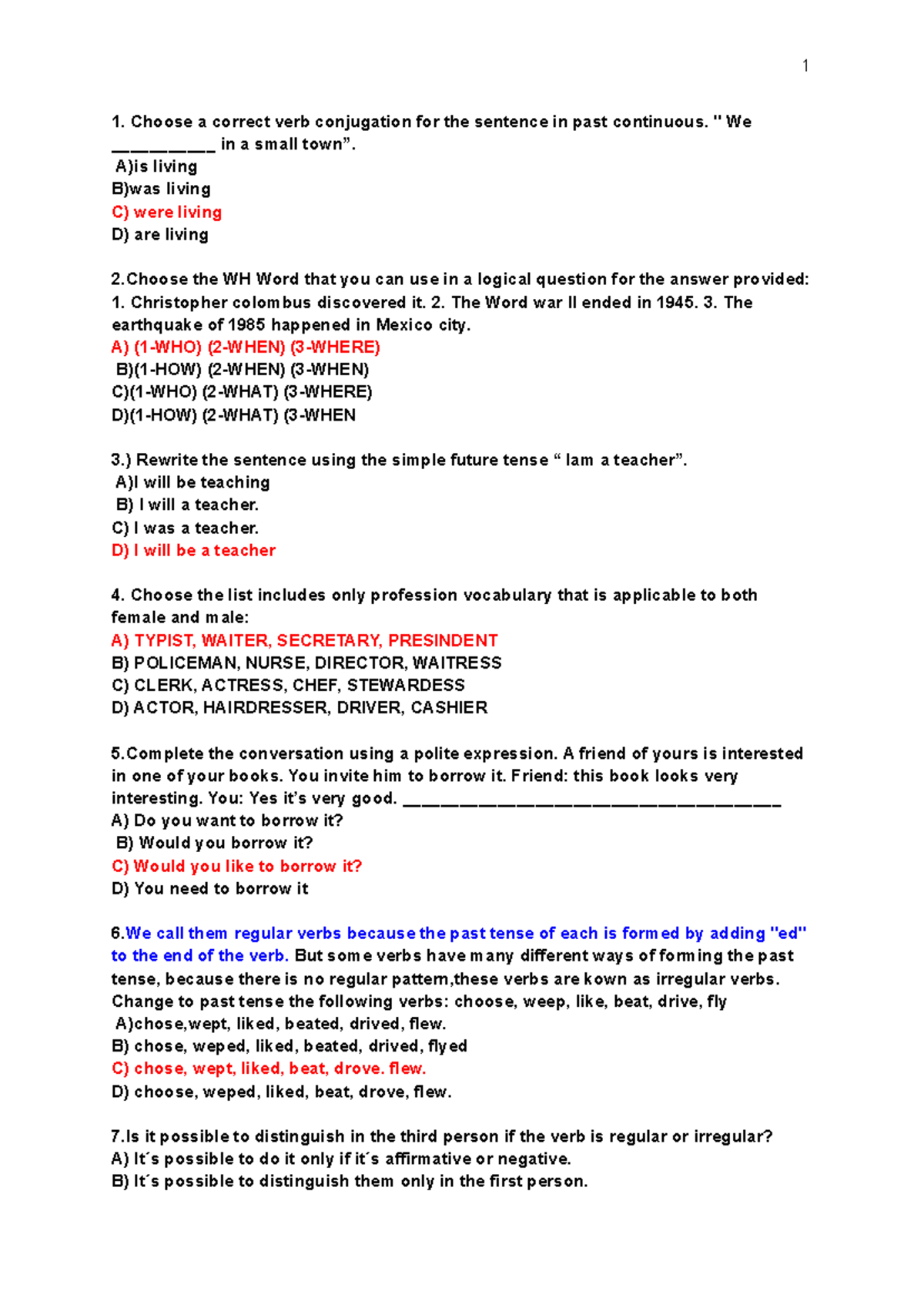 Modulo 12 - Verb Conjugation and Question Formation Exercises - Studocu