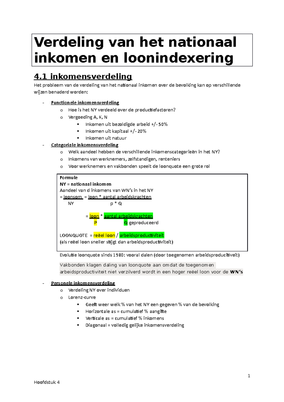 Hoofdstuk 4 - Verdeling van het nationaal inkomen en loonindexering ...
