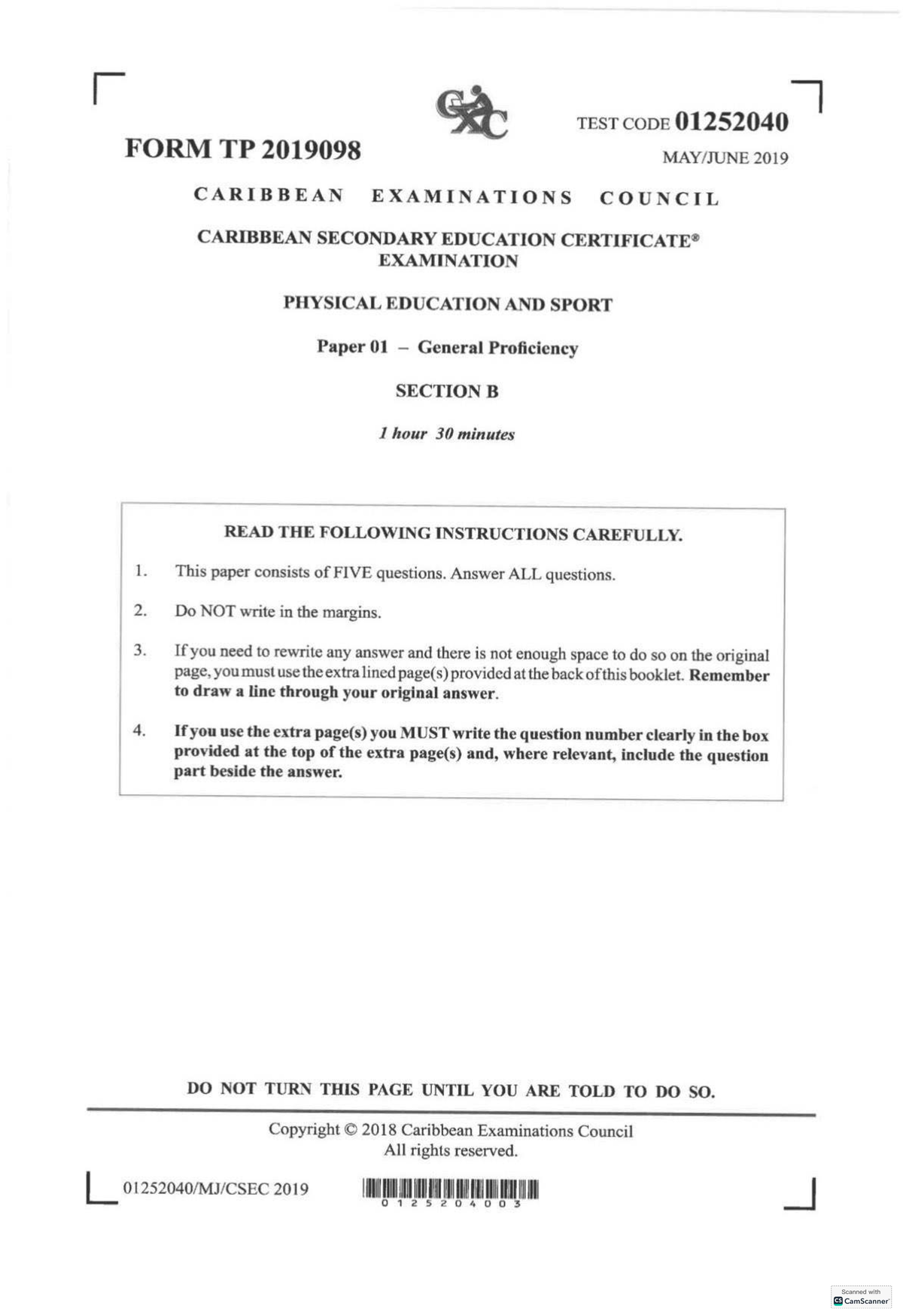 PE 2019 Paper 01 General Proficiency Section B Exam Guide - Studocu